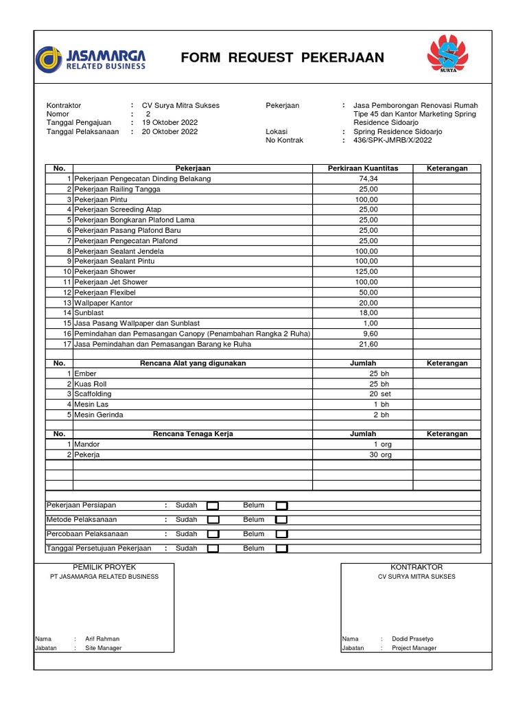Form Request Kerja | PDF