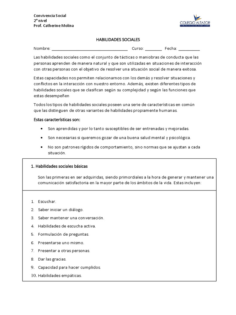 LISTA DE HABILIDADES SOCIALES | PDF | Habilidades sociales | Las emociones