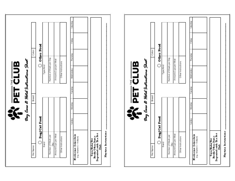 A4 Day Care and Hotel Instruction Sheet Layout For Printing | PDF
