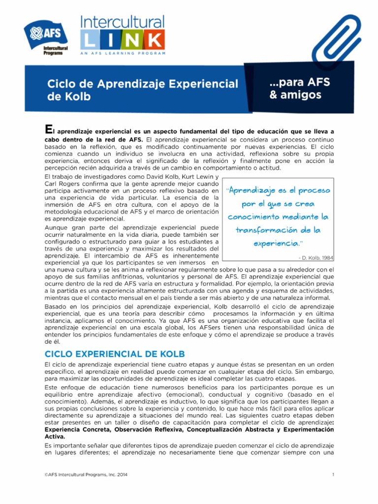 Ciclo de Aprendizaje Experiencal de Kolb | PDF