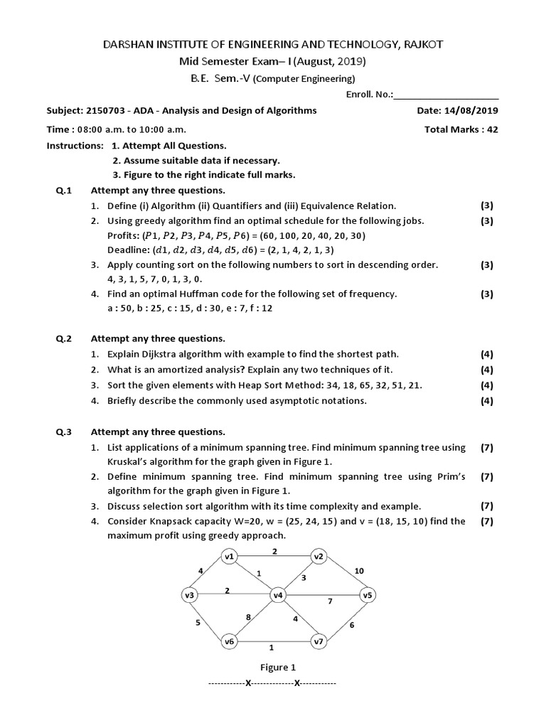 Darshan Institute of Engineering and Technology, Rajkot Mid Semester Exam - I (August, 2019) B.E ...