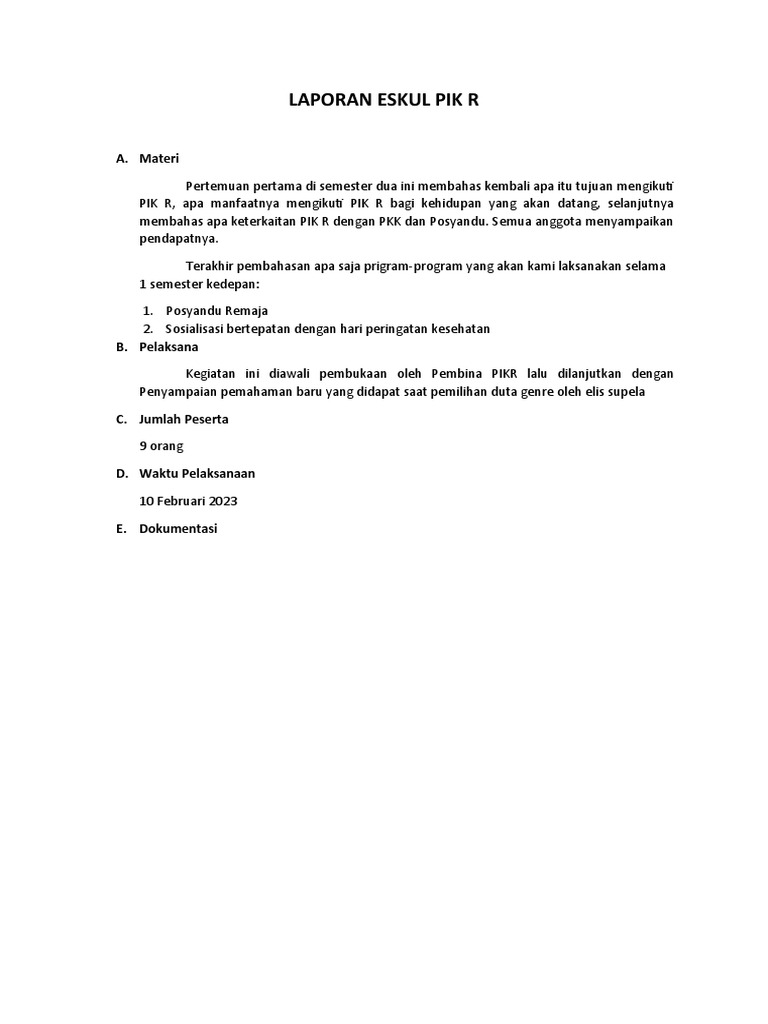 Laporan Eskul Pik R | PDF