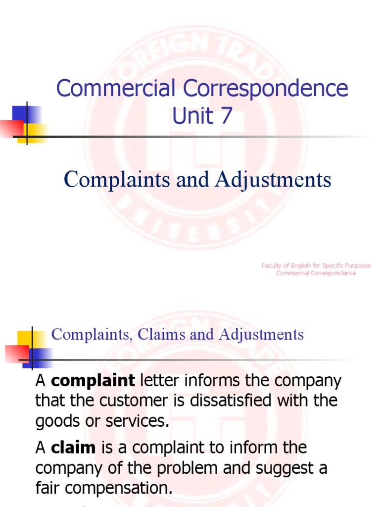CC Unit 7, Complaints and Adjustments | PDF | Business