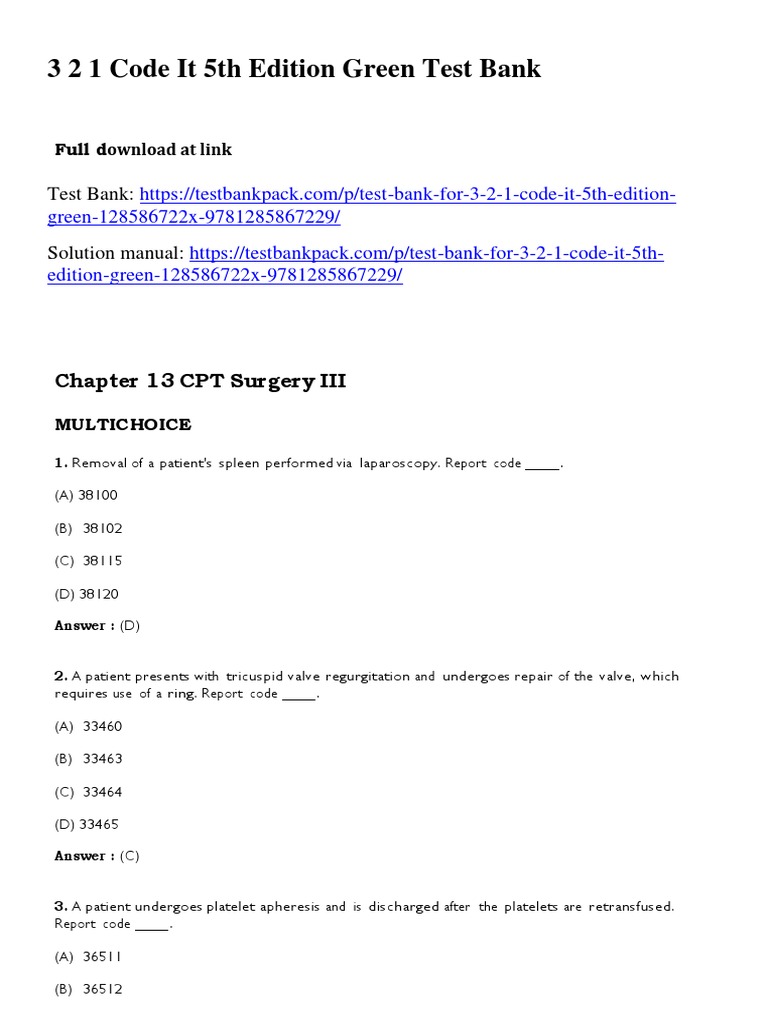 3 2 1 Code It 5th Edition Green Test Bank Download | PDF | Coronary ...