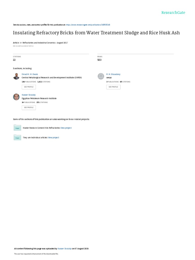 Insulating Refractory Bricks From Water Treatment Sludge and Rice Husk ...