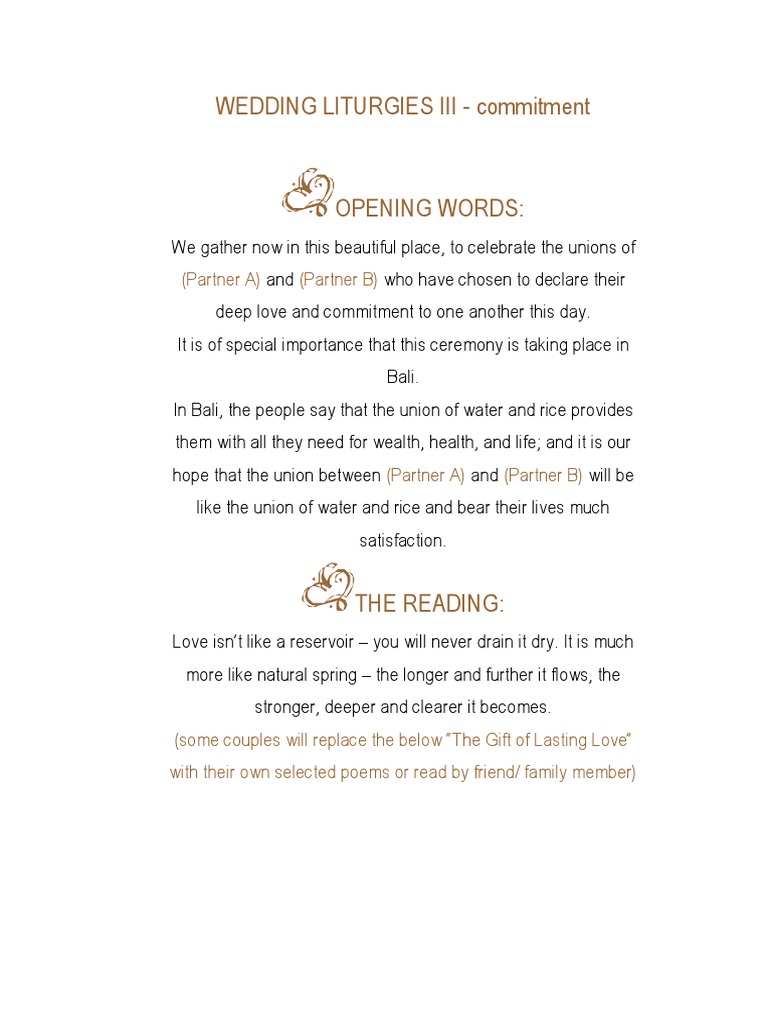 Wedding Liturgies 3 - Commitment | PDF | Poetry