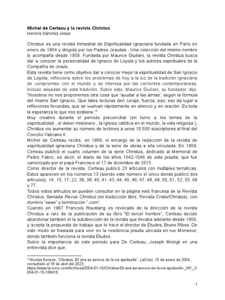 Michel de Certeau y La Revista Christus | PDF