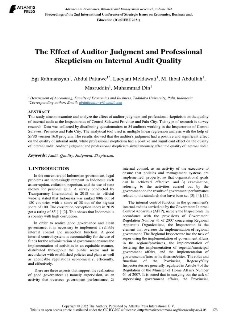 The Effect of Auditor Judgment and Professional Skepticism On Internal ...