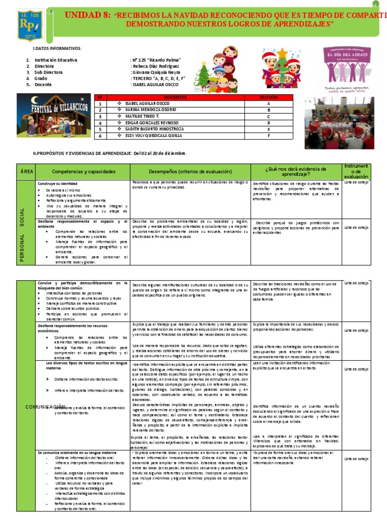 Unidad de Diciembre 3er Grado | PDF