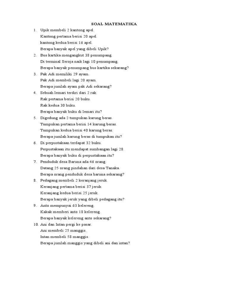 Soal MTK Penjumlahan | PDF