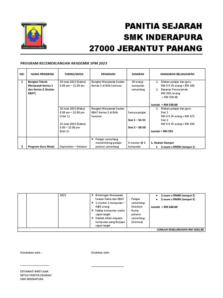 Program Kecemerlangan Akademik Sejarah SPM 2023 | PDF