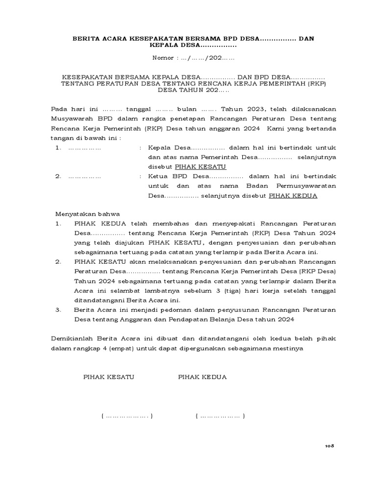 Berita Acara Kesepakatan Bersama BPD Desa | PDF