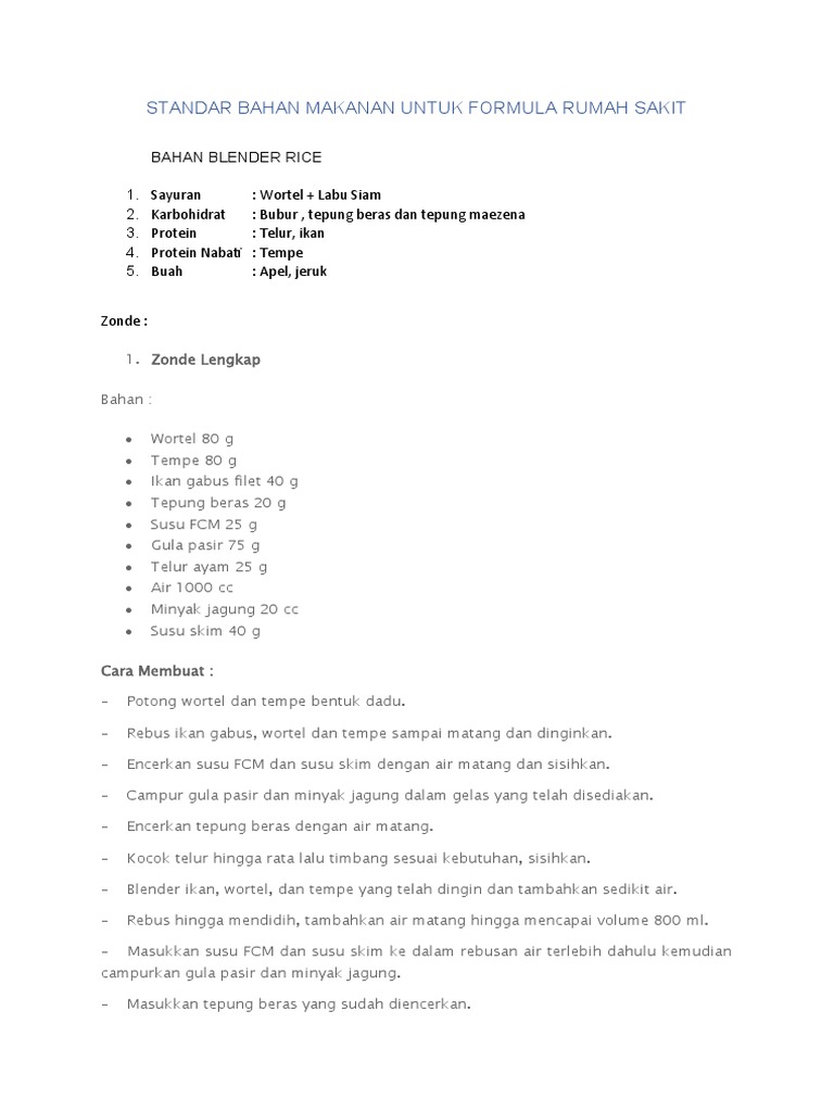 Standar Formula Makanan Rumah Sakit | PDF | Memasak, Makanan, & Anggur ...