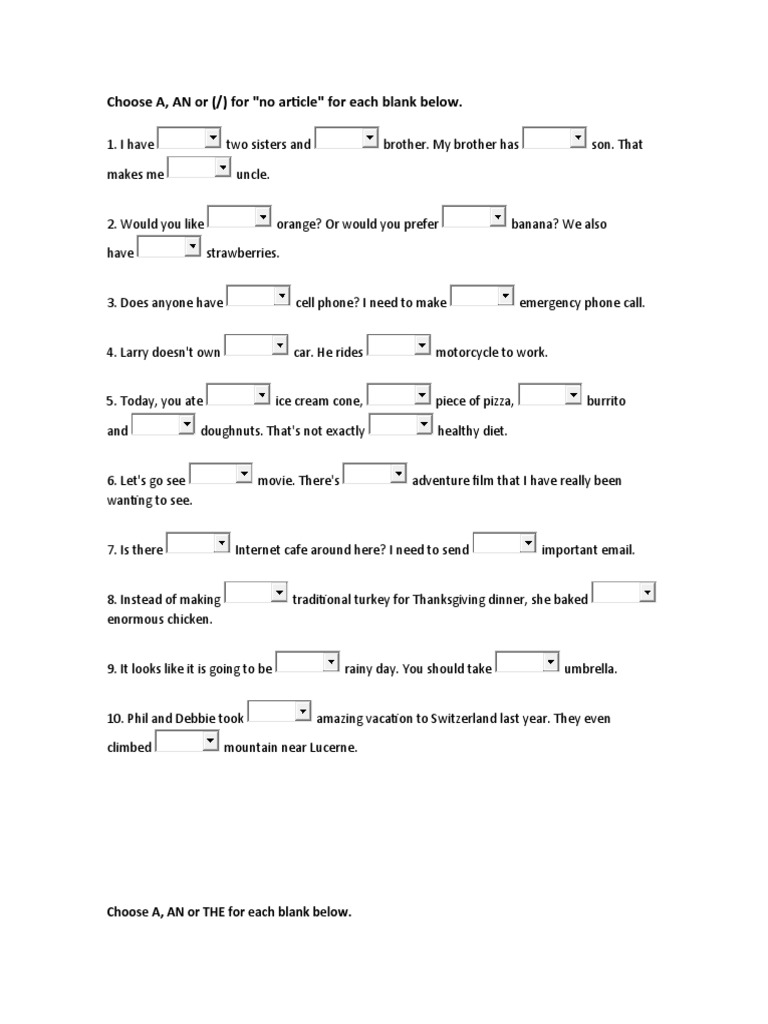 Exercise definite and Indefinite articles | PDF