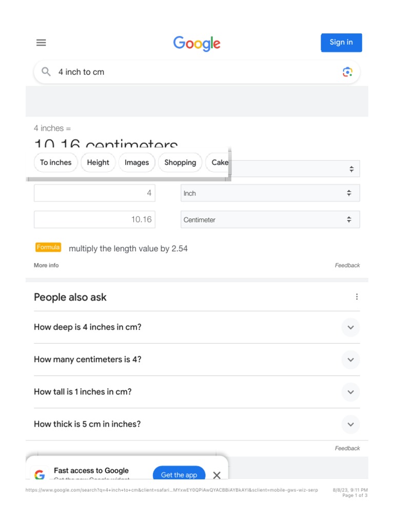 4 Inches to Centimeters Conversion | PDF