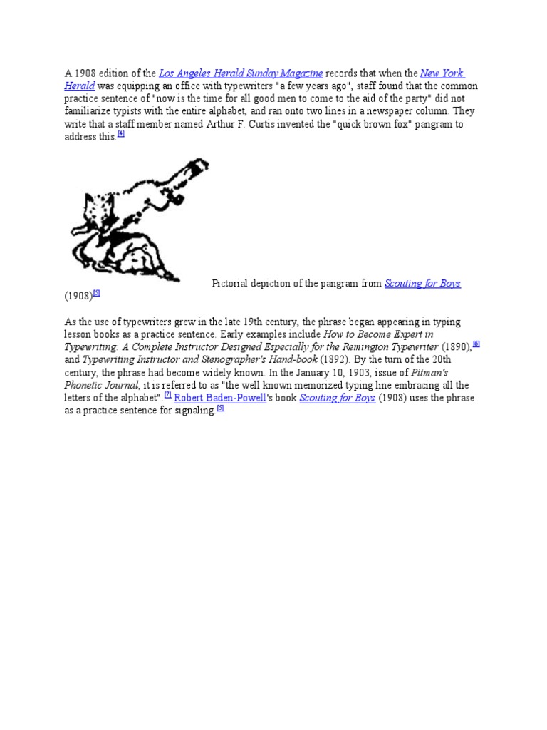 History of the Quick Brown Fox Pangram | PDF