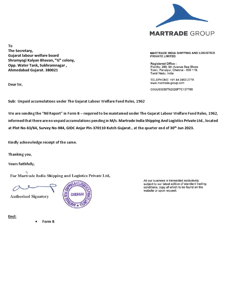Martrade India Shipping and Logistics Private Ltd. - Gujarat - LWF NIL ...
