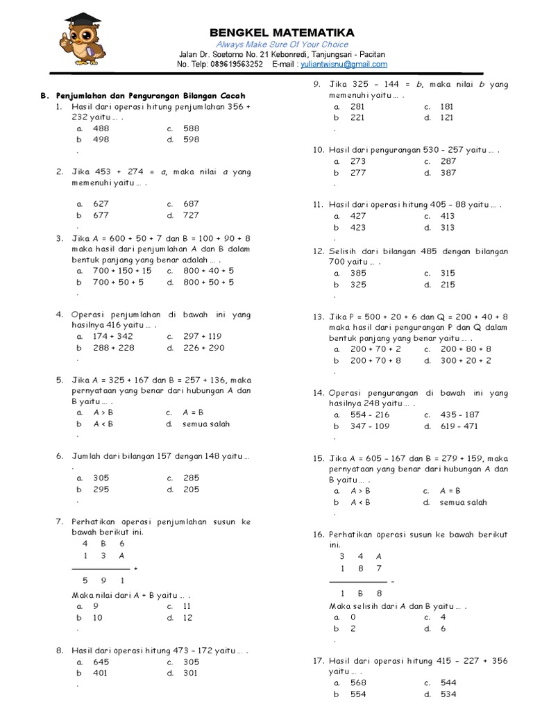 Soal Penjumlahan dan Pengurangan Matematika | PDF