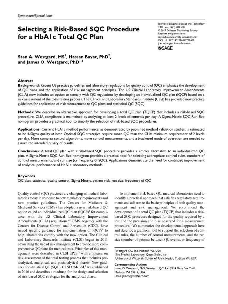 Selecting A Risk-Based SQC Procedure For A Hba1C Total QC Plan | PDF