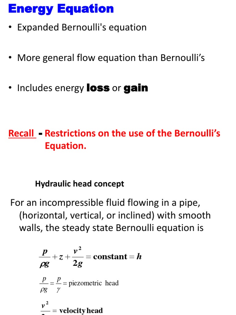 3 Fluid Energy Equation And Applications Of The Bernoulli S