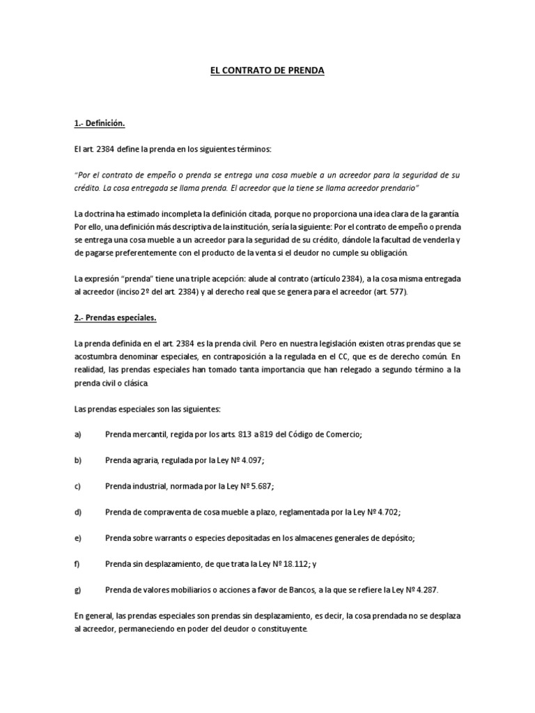 Características del Contrato de Prenda | PDF