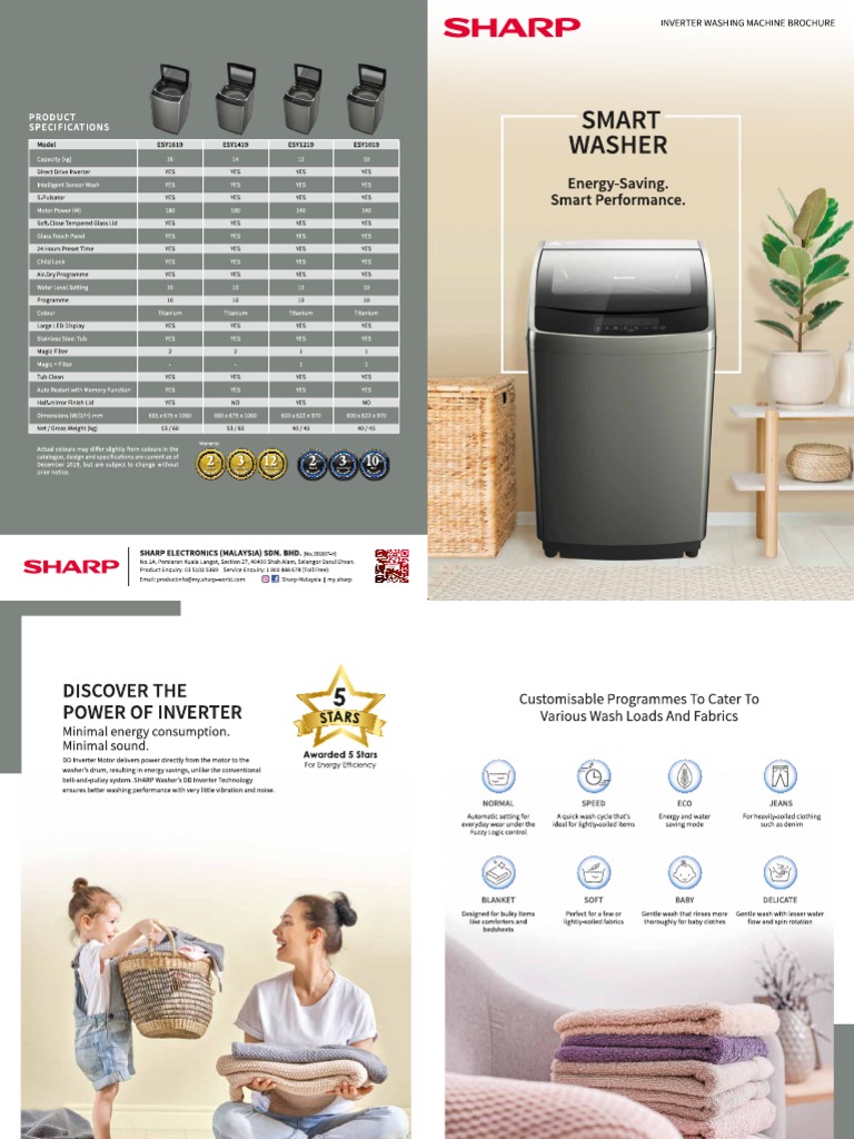 Sharp Inverter Washing Machine Brochure | PDF