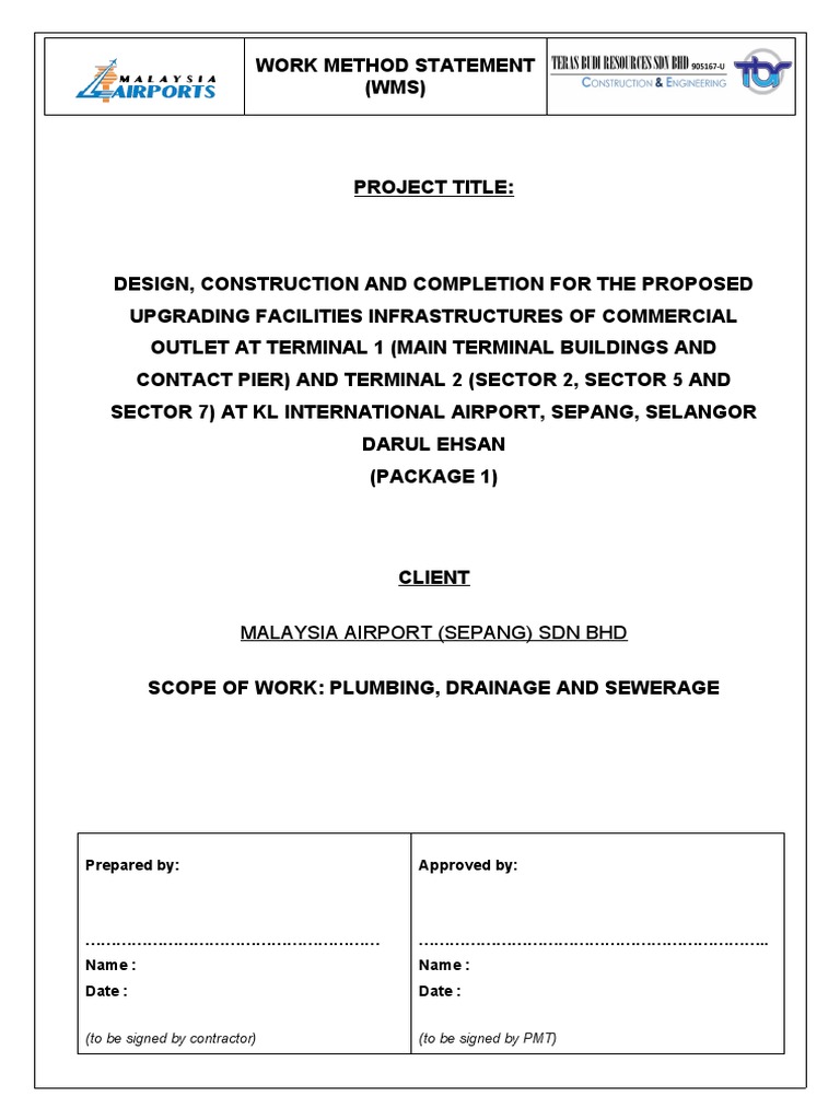 03 - Work Method Statement-plumbing, Drainage _ Sewerage | PDF