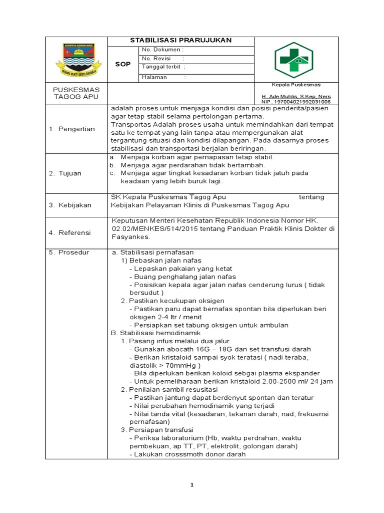 SOP Stabilisasi Pra Rujukan | PDF | Sains & Matematika