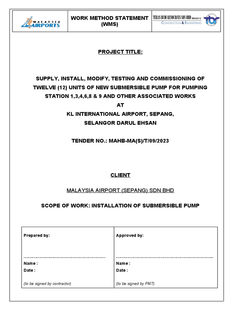 01 - WORK METHOD STATEMENT-Pump Replacement Job | PDF