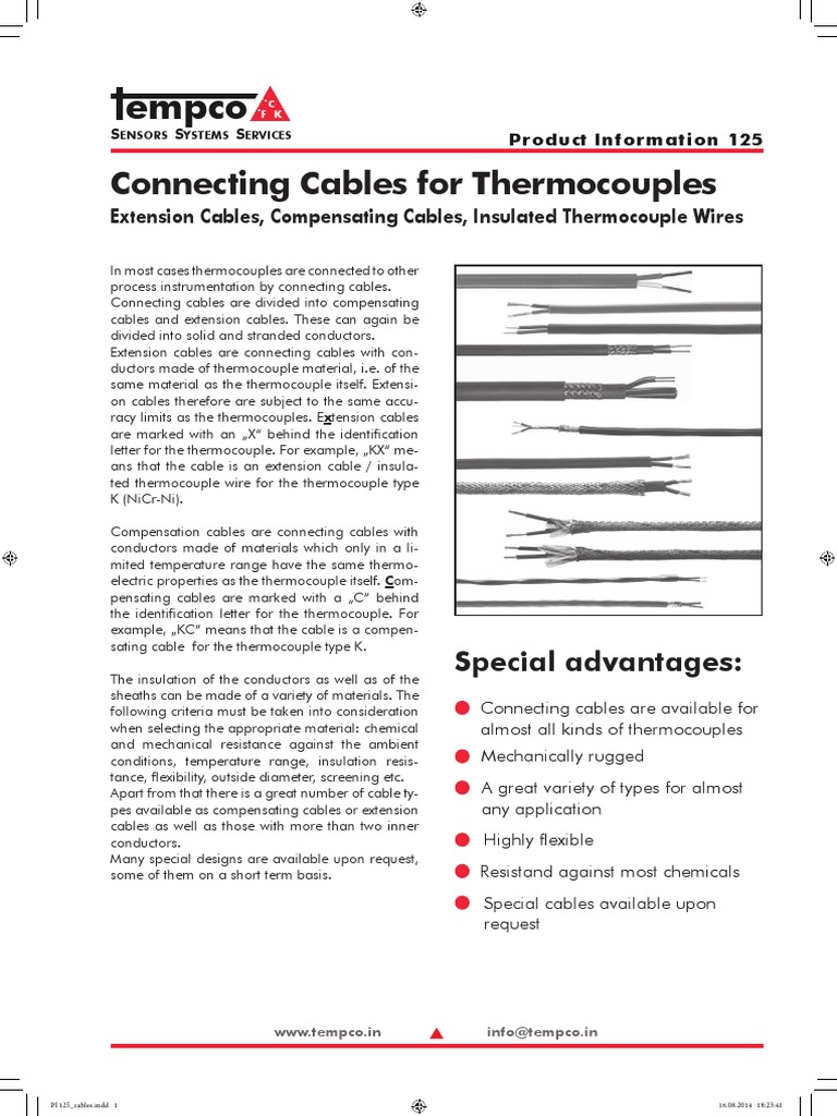 Tempco Thermocouple Cable PI 125 - Cables - Print | PDF