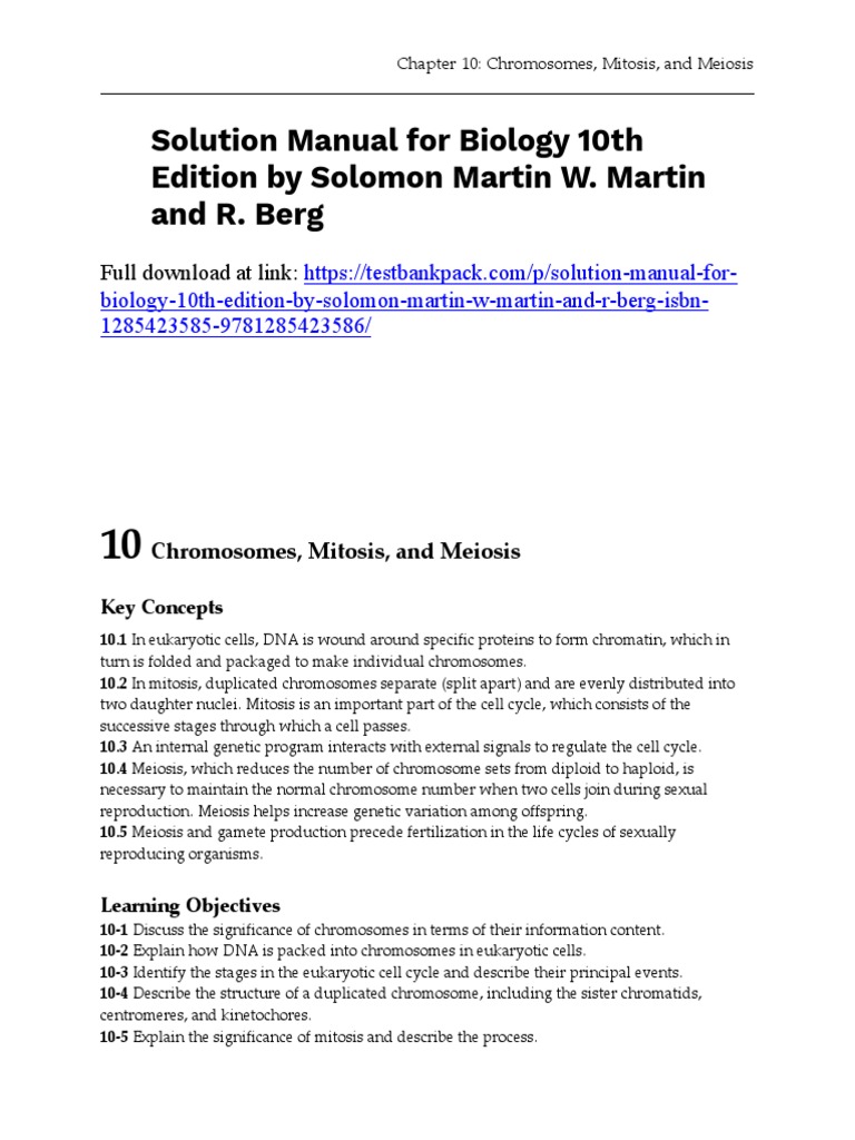 Biology 10th Edition Solomon Solutions Manual 1 | PDF | Meiosis | Mitosis