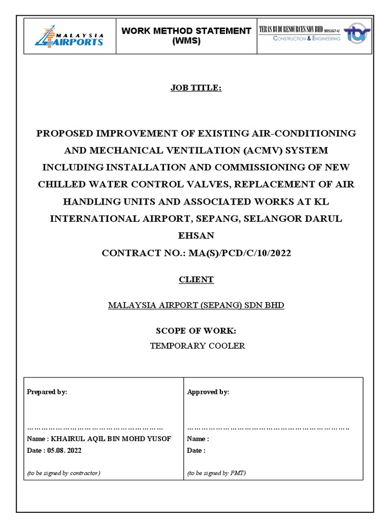 Work Method Statement-Temporary Cooler | PDF