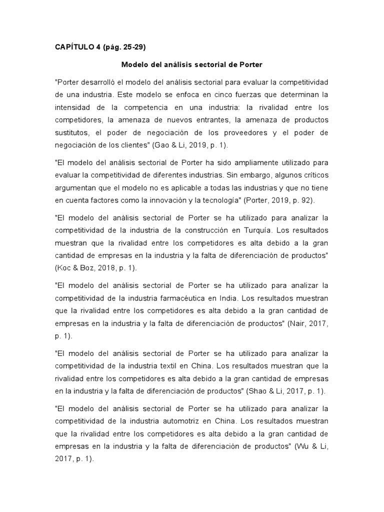 CAPÍTULO 4 - Modelo Porter Citas | PDF | Sector privado | Industrias de ...