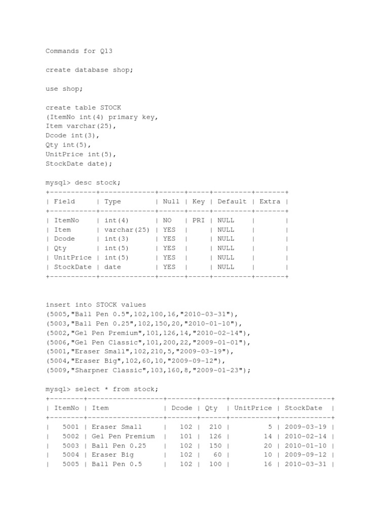 Commands For Q13 Final | PDF