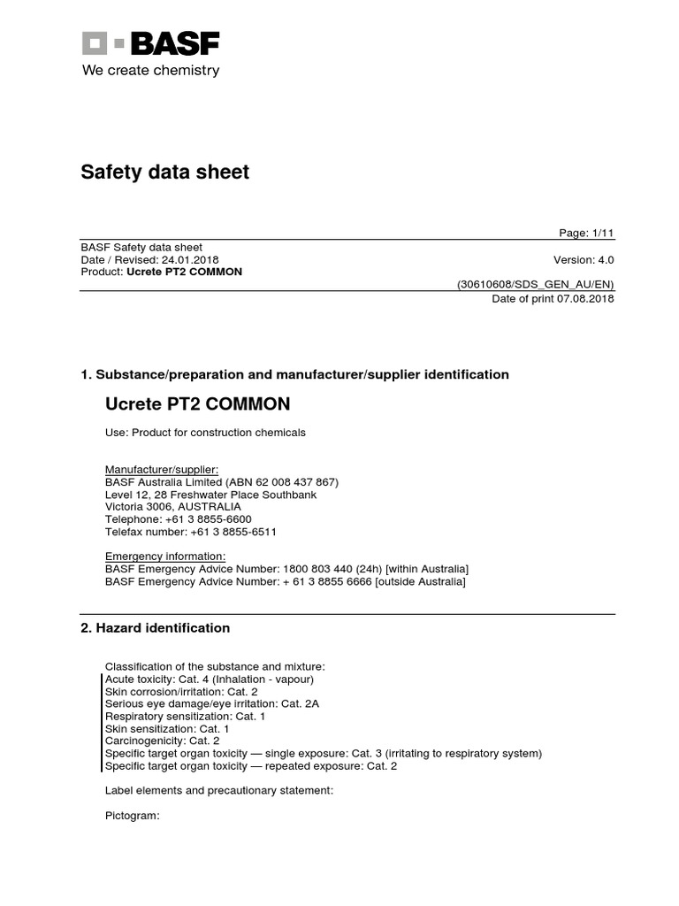 Basf Ucrete RG Part2 Sds Au | PDF