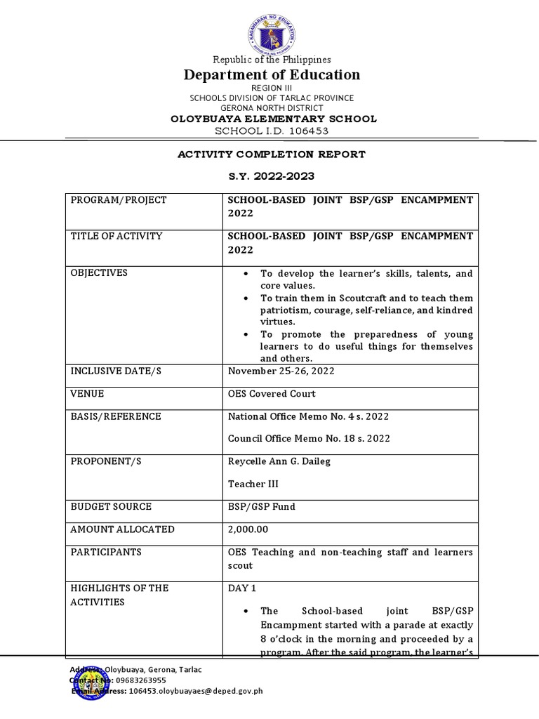 Accomplishment GSP BSP | PDF