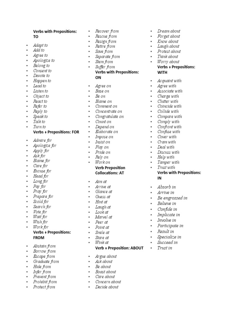 Verbs With Prepositions | PDF