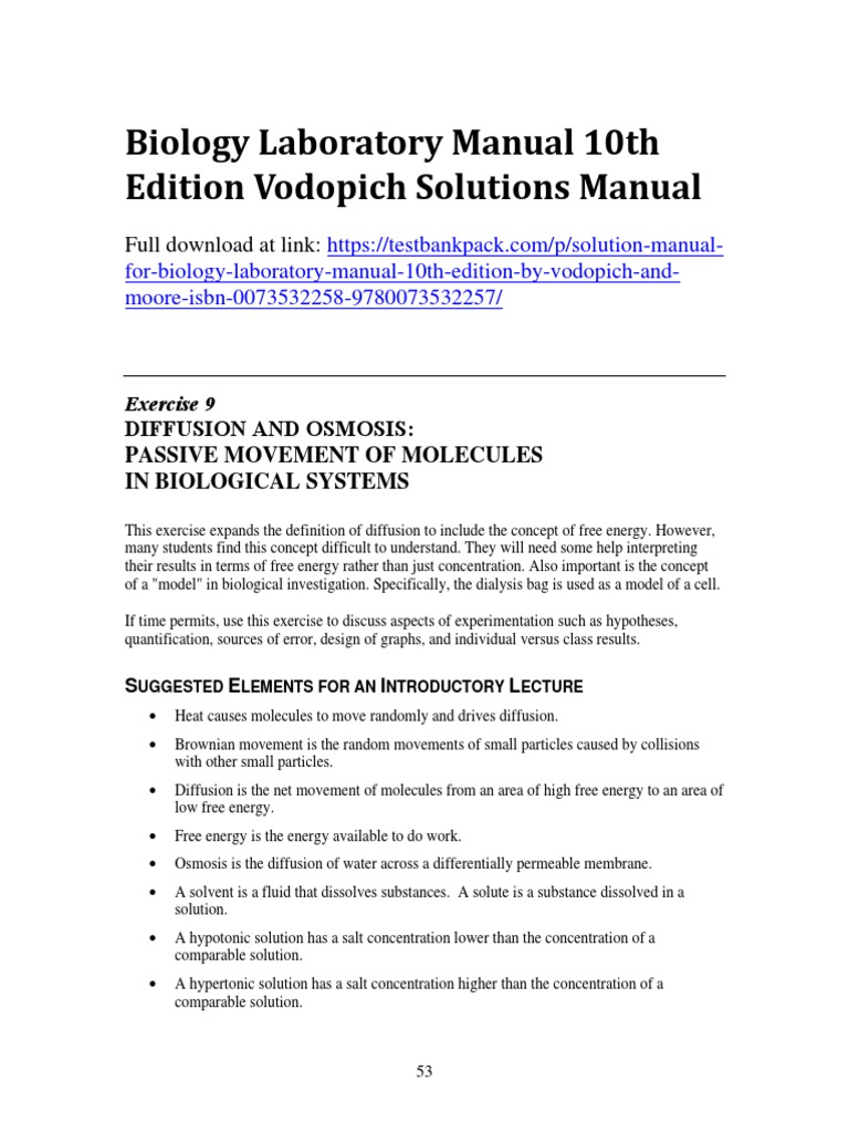 Biology Laboratory Manual 10th Edition Vodopich Solutions Manual 1 | PDF