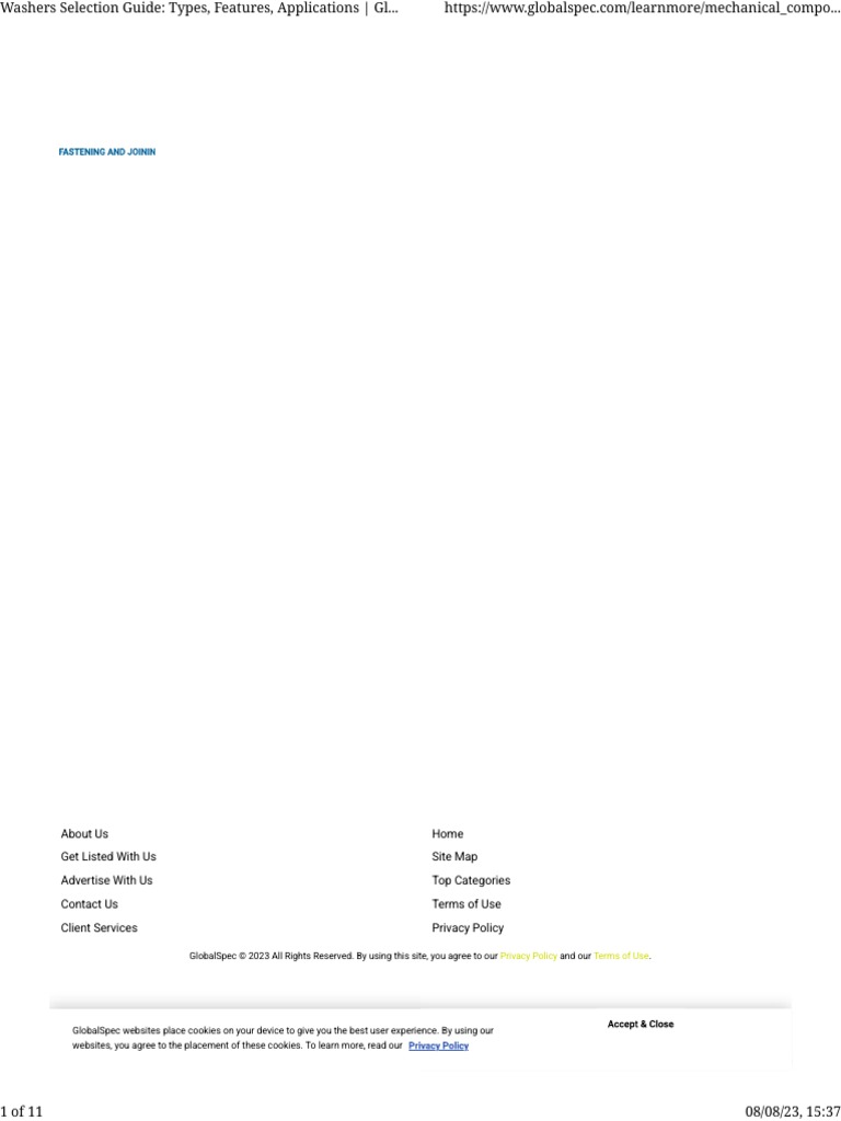 Washers Selection Guide - Types, Features, Applications - GlobalSpec | PDF