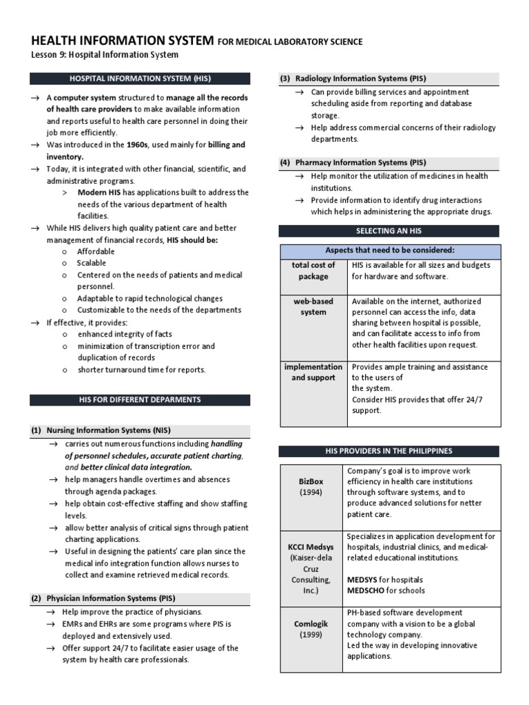 Lesson 9 - Hospital Information System | PDF | Electronic Health Record ...
