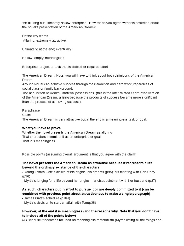 Gatsby Discursive Answer Scheme (American Dream) | PDF | The Great Gatsby