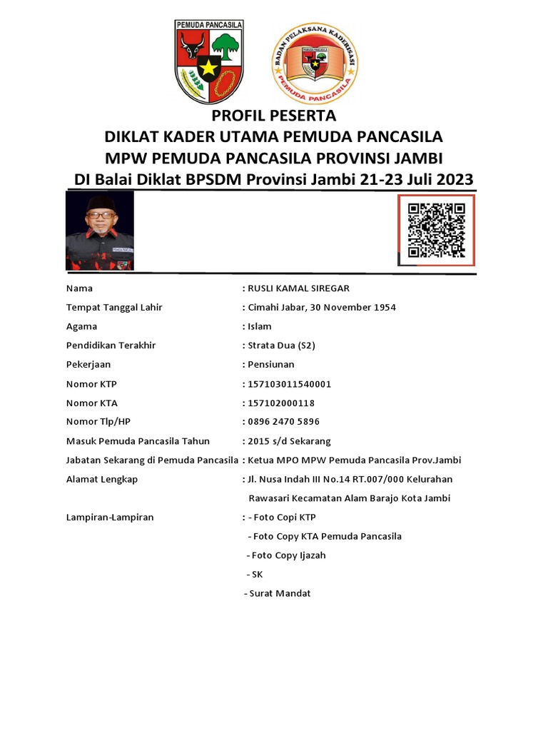 Profil Rusli Kamal Siregar: Ketua MPO Pemuda Pancasila Jambi | PDF