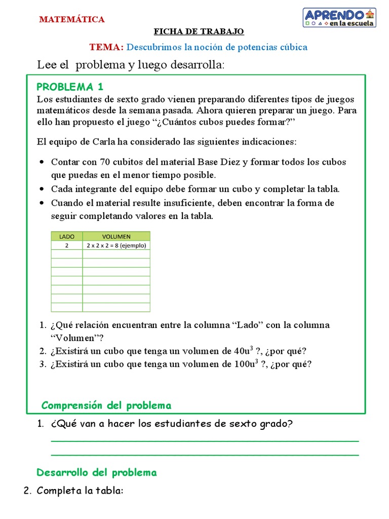 FICHA 18 Descubrimos La Noción de Potencia Cúbica | PDF | Volumen