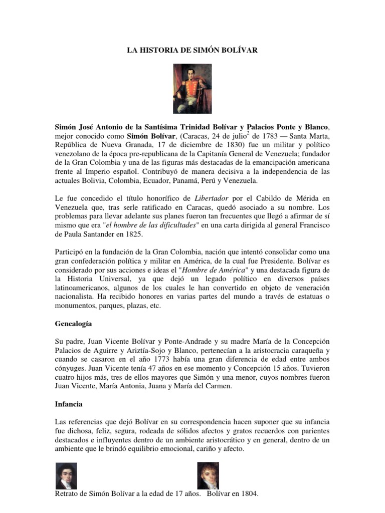 La Historia de Simón Bolívar | PDF