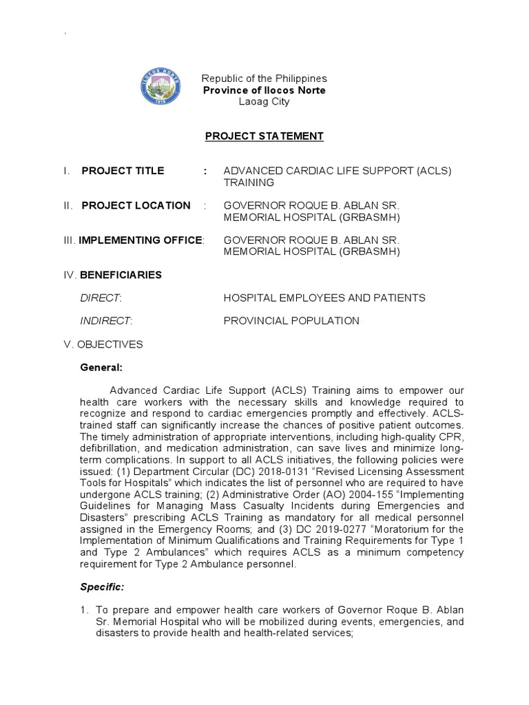 ACLS Training Project in Ilocos Norte | PDF | Health Care | Public Services