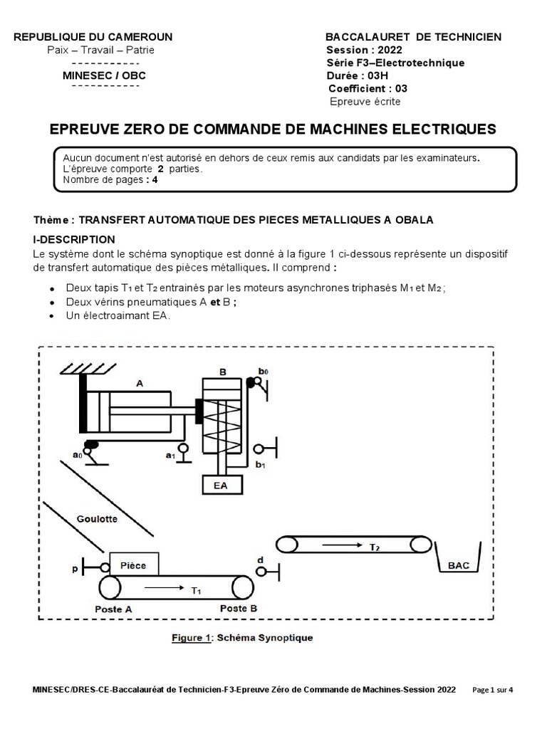 Epreuve Zéro de Commande de Machines Bac F3 | PDF