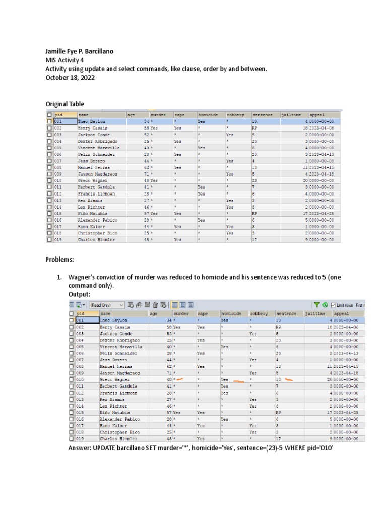 SQL Update and Select Commands Guide | PDF | Social Science | Teaching Methods & Materials