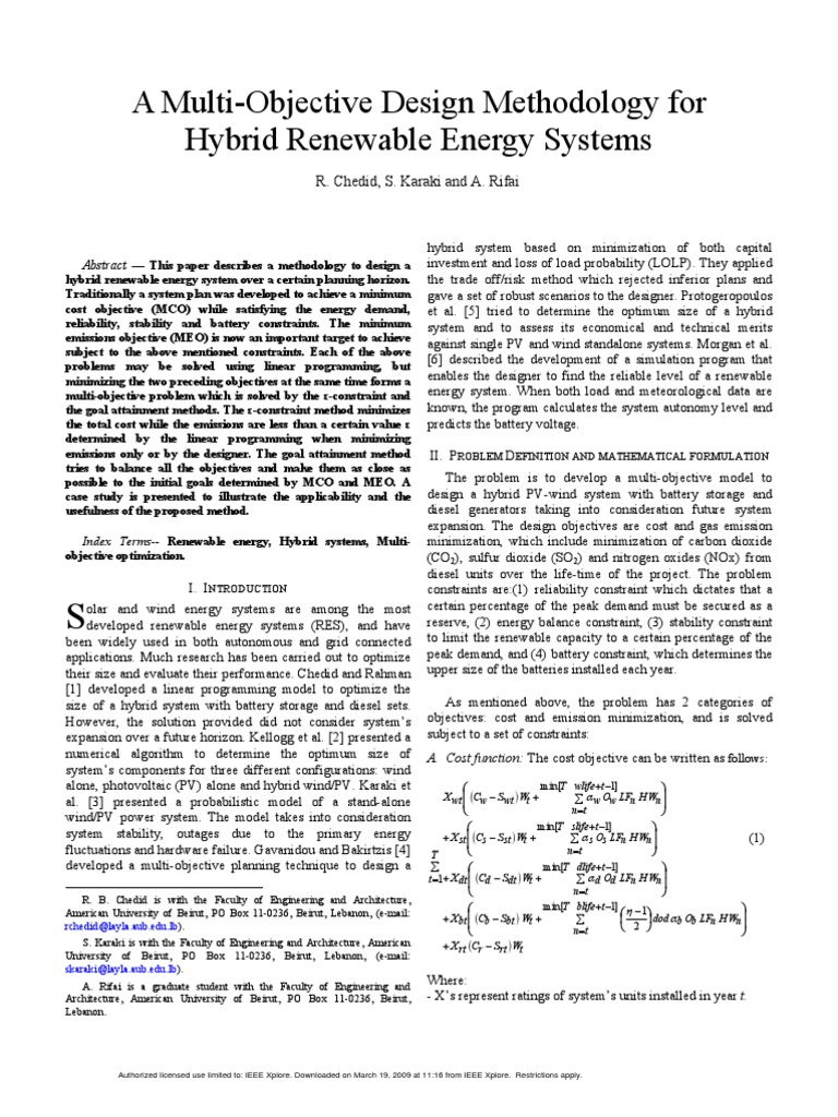 A Multi-Objective Design Methodology For Hybrid Renewable Energy ...