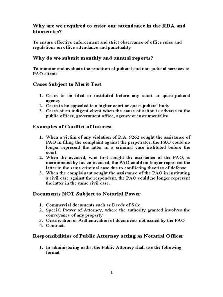 Notes for PAO Exam - Additional | PDF