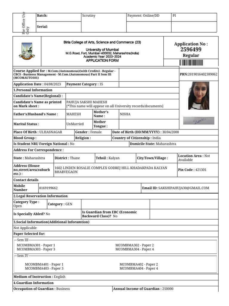 Sakshi Mu Form | PDF